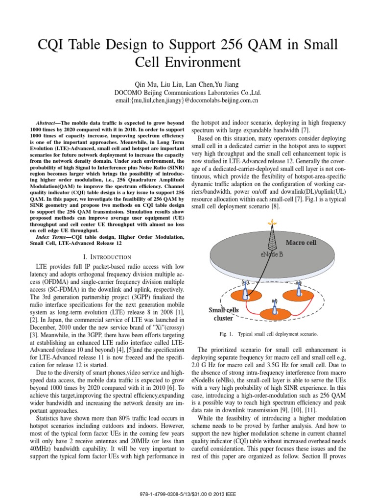 IEEE CQI Table Design to Support 256 QAM in Small Cell Environment ...