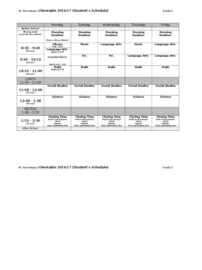 Timetable Student | PDF