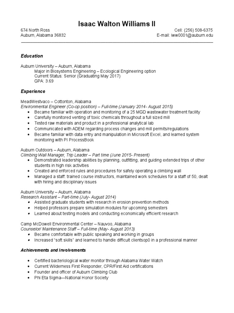 Isaac Williams II - Biosystems Engineer Resume | PDF