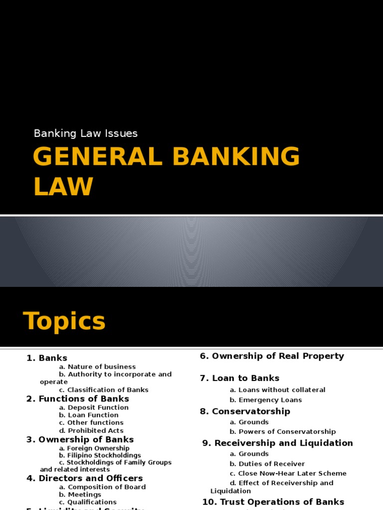 General Banking Law | Banks | Deposit Account