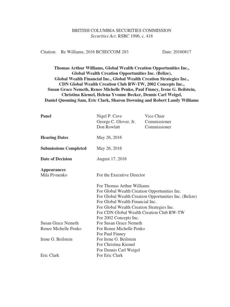 BC Security Commission Ruling | PDF | Securities (Finance) | Investor