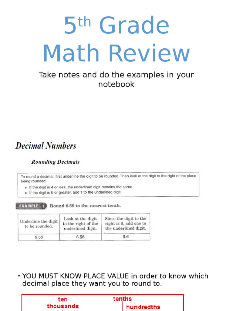 5th Grade Math Review Guide | PDF