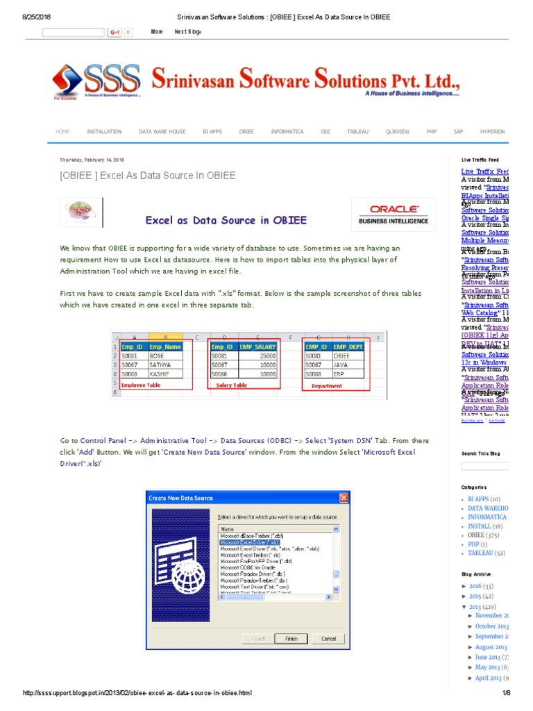 Excel As Data Source In Obiee Pdf Plsql Microsoft Excel 