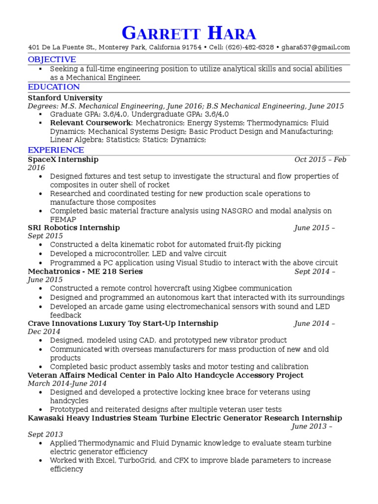 Mechanical Engineer Resume - Garrett Hara | PDF | Mechanical ...