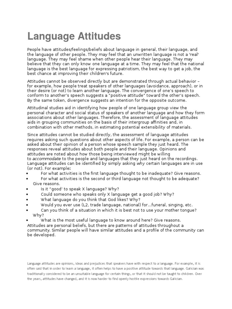 Language Attitudes | PDF | Attitude (Psychology) | Second Language