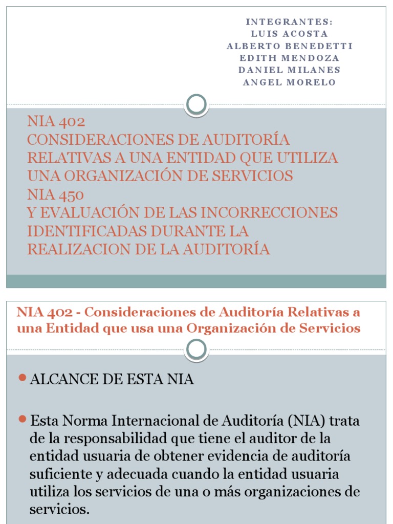 Nia 402 y 450 | PDF | Contralor | Auditoría financiera