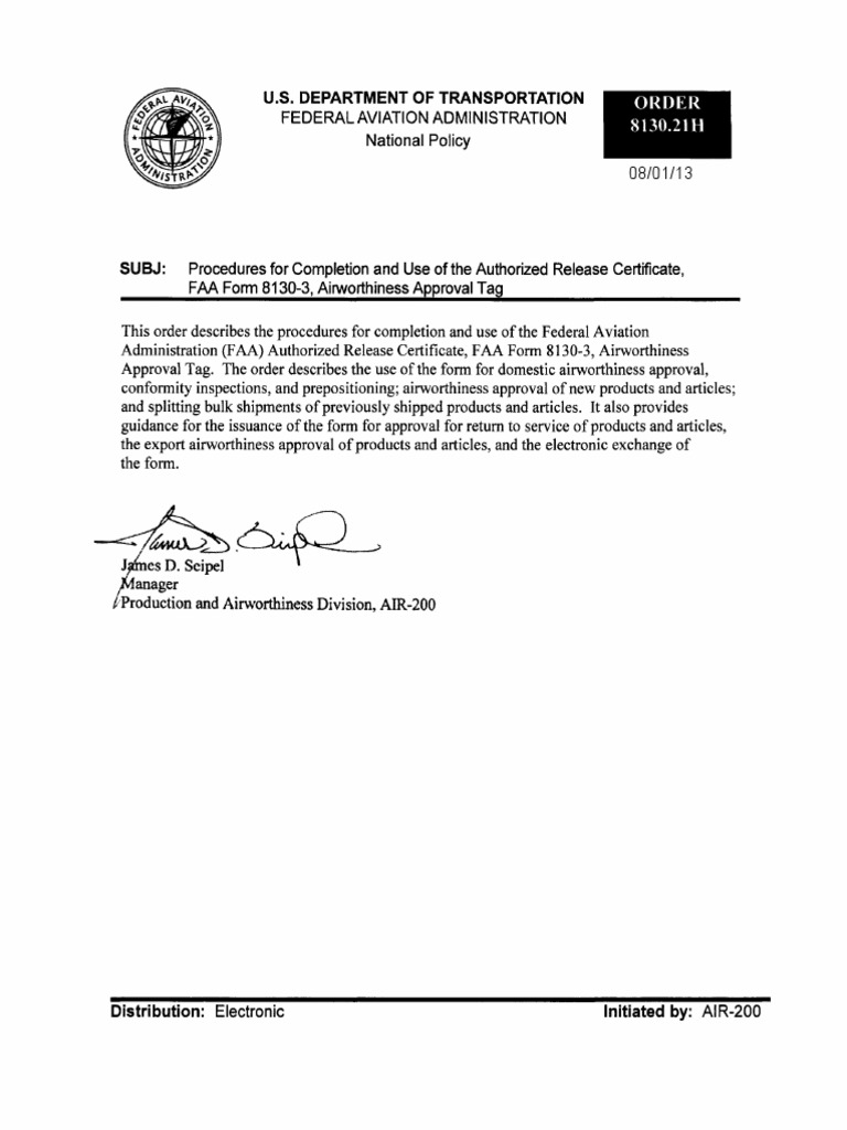 FAA Order 8130.21H: Release Certificate Procedures | PDF | Federal ...