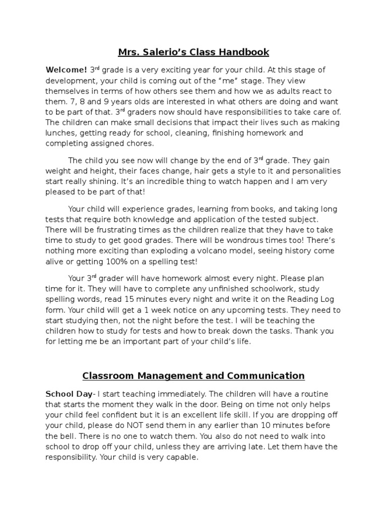 2011 3rd Grade Handbook | PDF | Teaching And Learning | Further Education