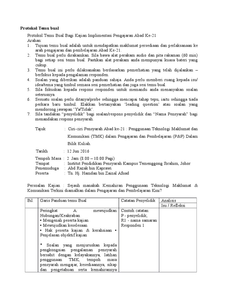 Protokol Temu Bual | PDF