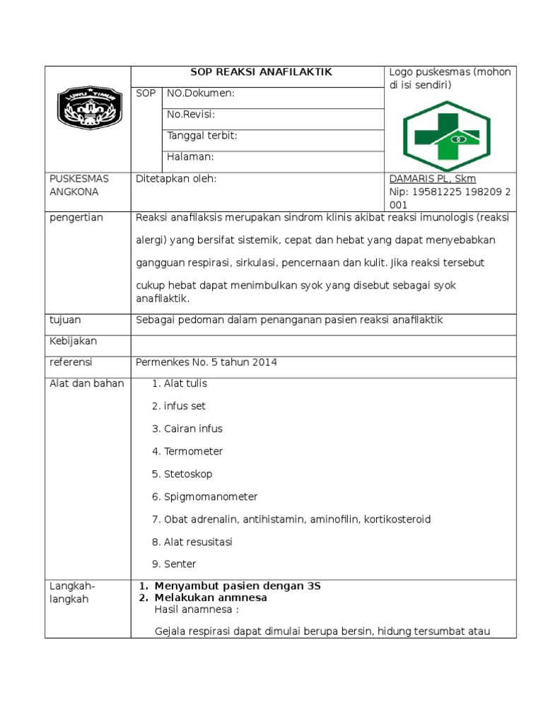 Sop Reaksi Anafilaktik | PDF | Pengembangan Diri | Kesehatan Holistik