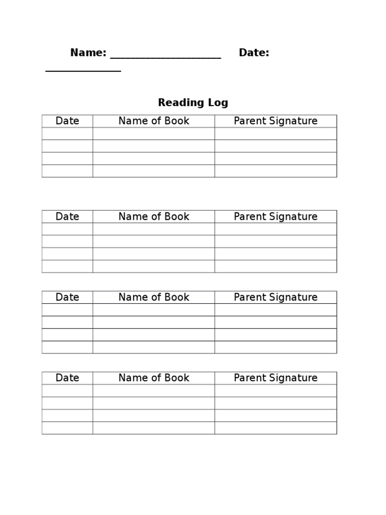 Date Name of Book Parent Signature | PDF | Books