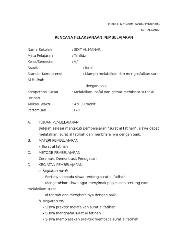 RPP Tahfidz V | PDF