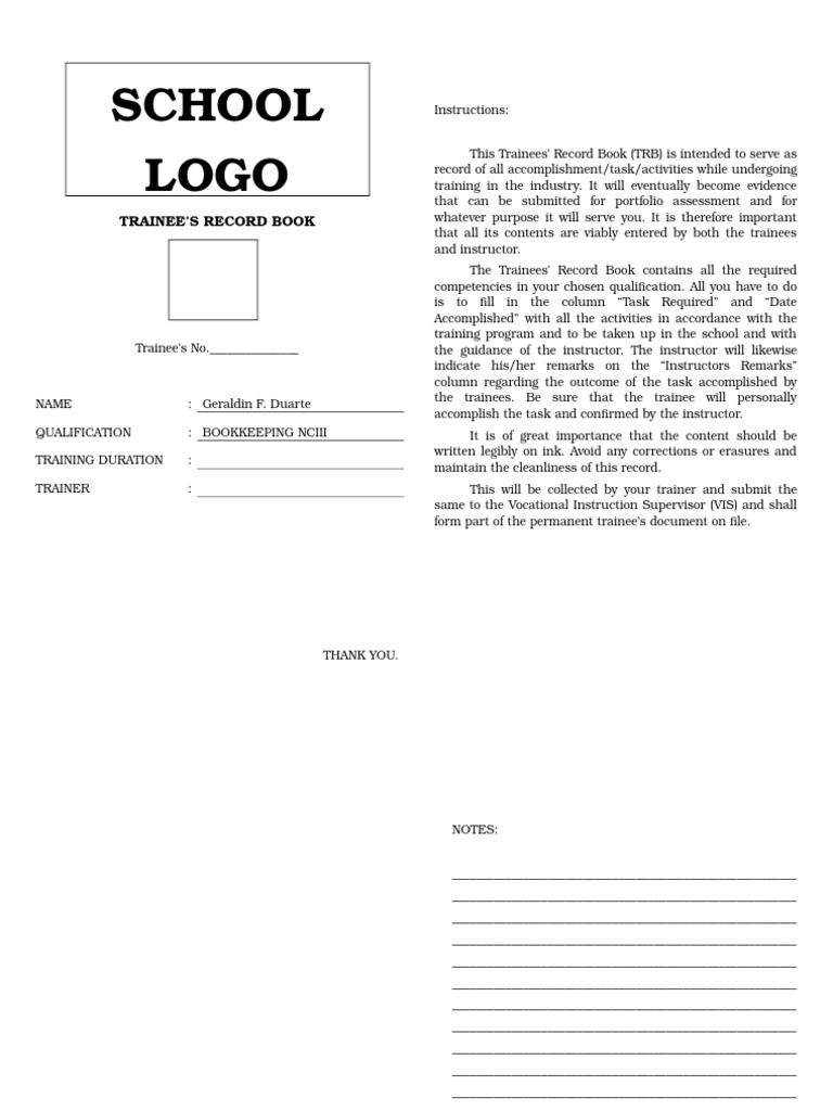 Trainee Record Book for Bookkeeping NCIII | PDF | Career & Growth ...