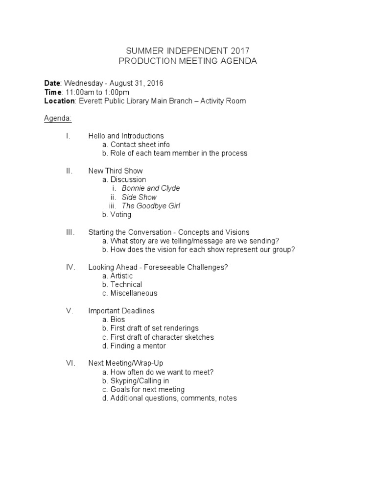 SIP Production Meeting Agenda 1 | PDF
