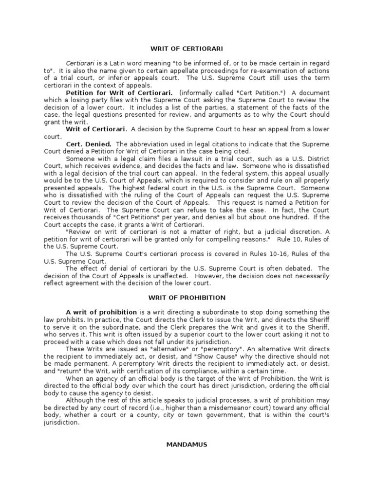 Definitions | PDF | Certiorari | Mandamus
