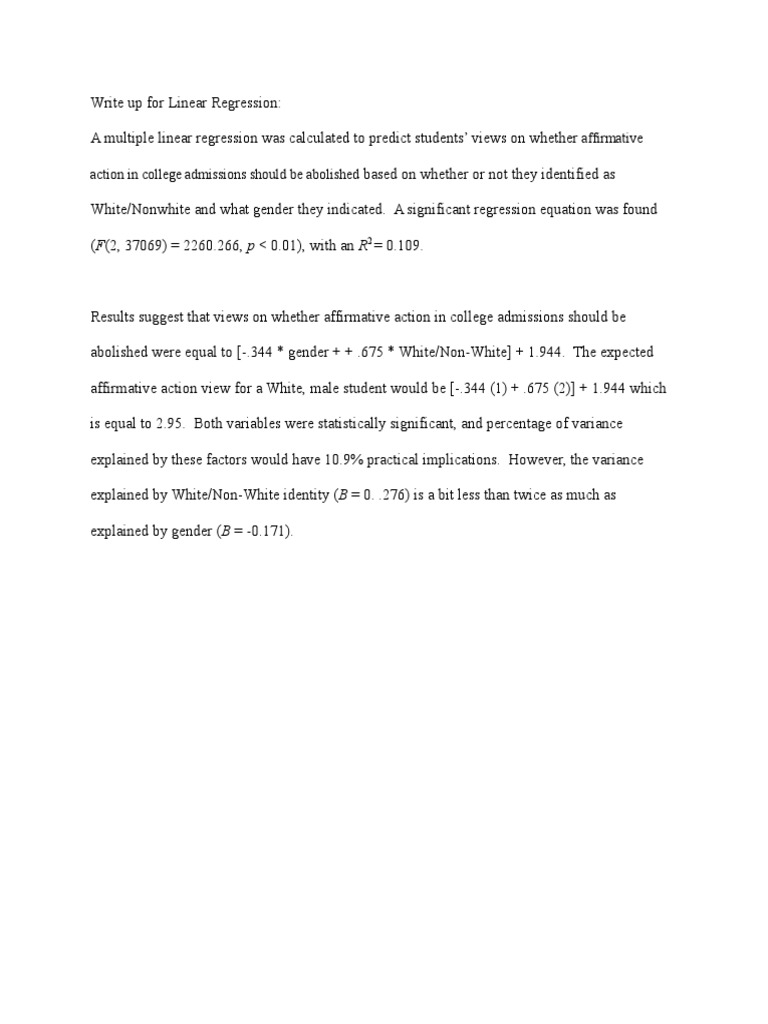 Write Up For Linear Regression | PDF