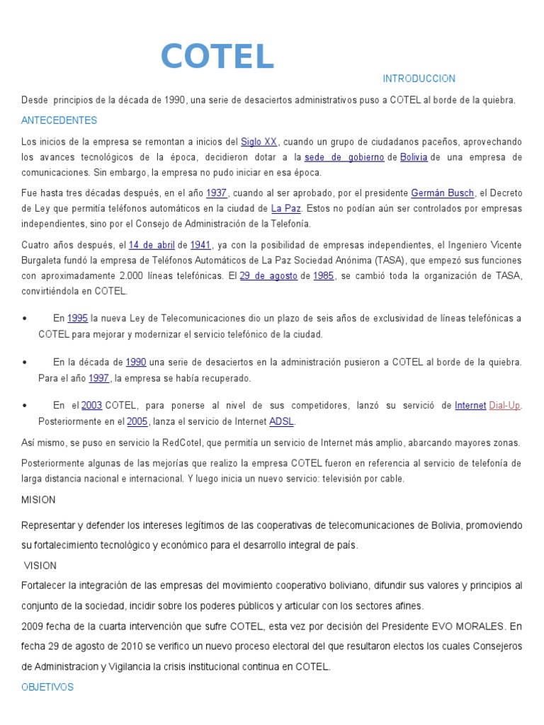 Historia y servicios de COTEL La Paz | PDF | Industria televisiva | Science