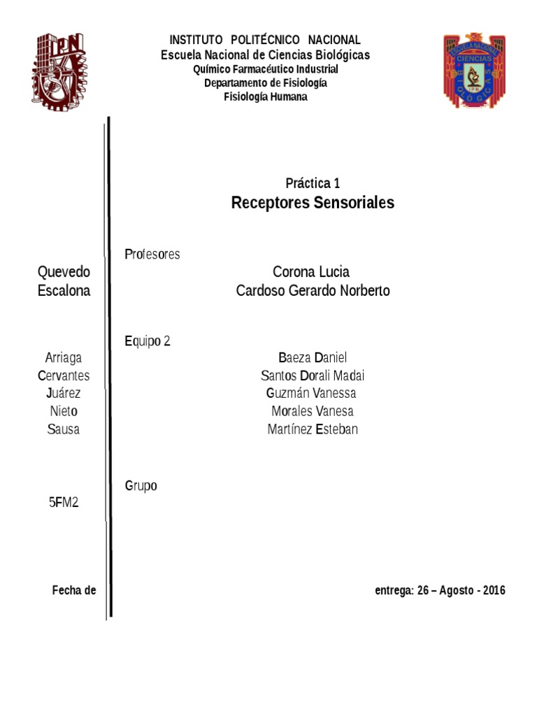 Práctica 1 Receptores Sensoriales | PDF | Potencial de acción | Sabor