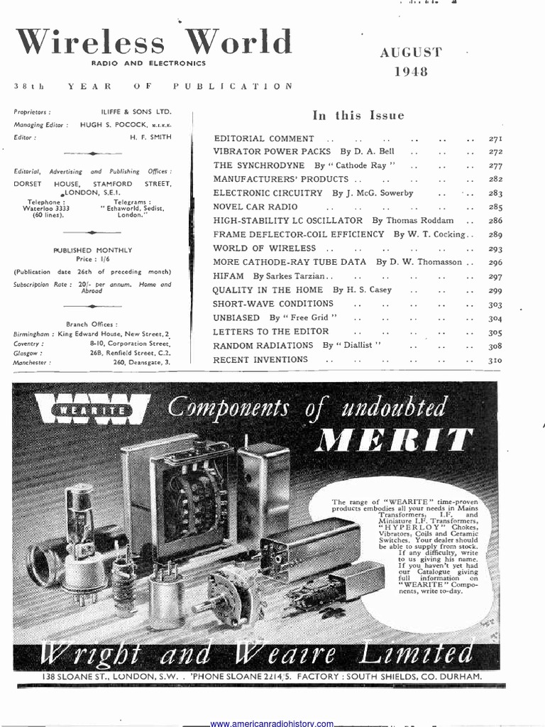 Wireless World 1948 08 | PDF | Capacitor | Transformer