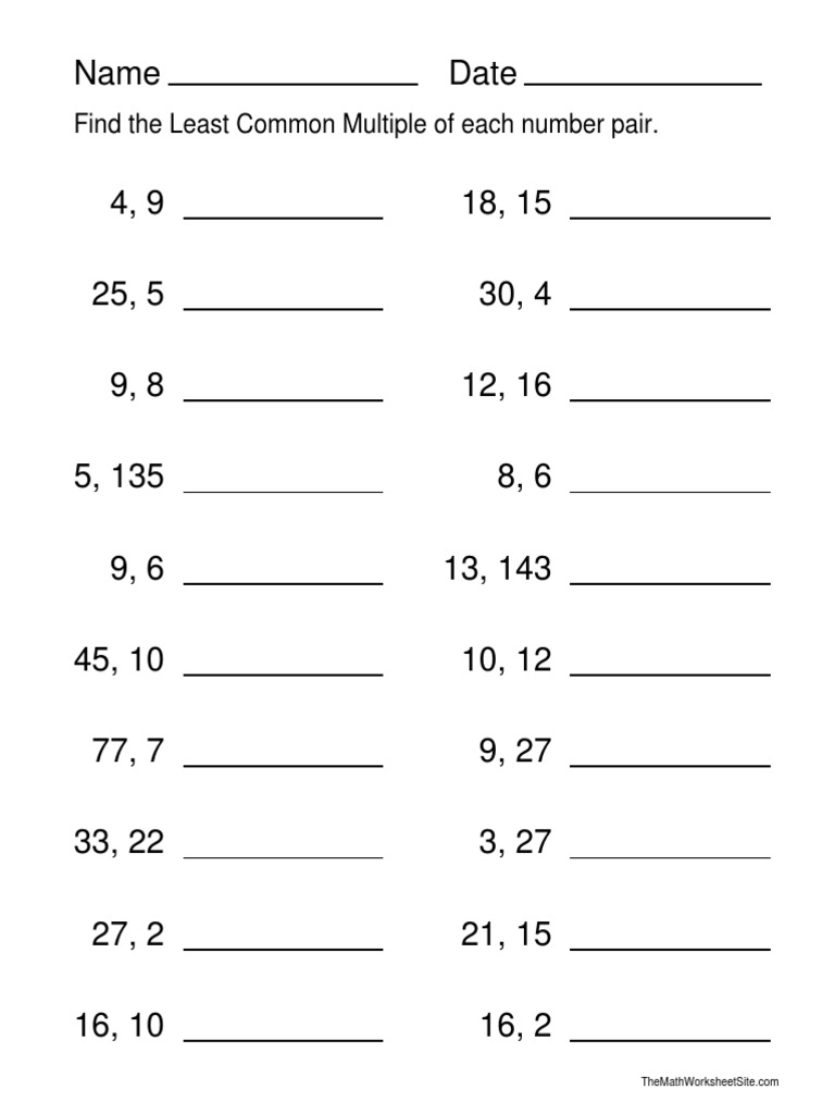 Least Common Multiple Worksheet Answers | PDF | Teaching Methods ...