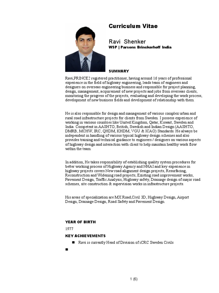 CV Ravi Shenker | PDF | Road | Industries