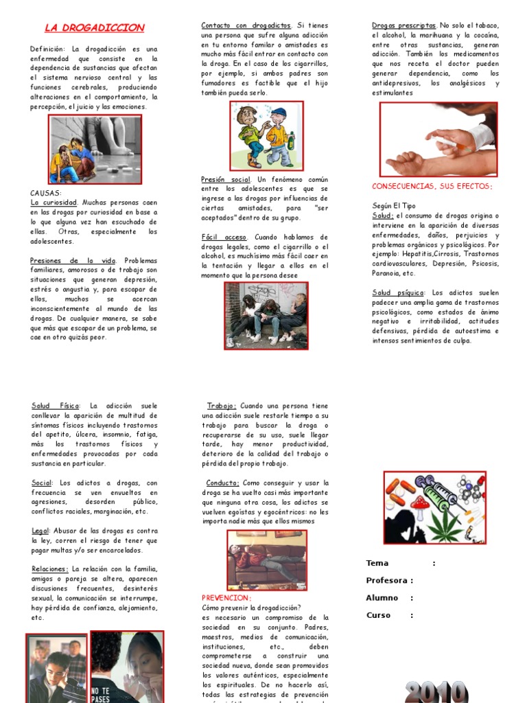 Triptico Drogadiccion | PDF | La dependencia de sustancias | Drogas