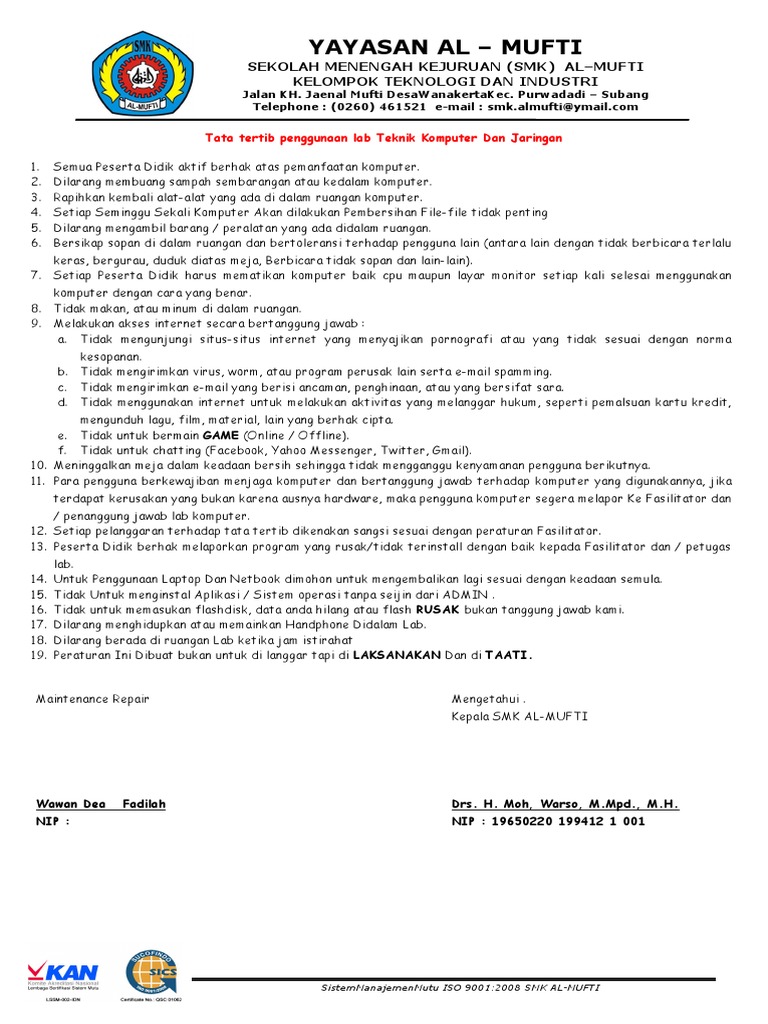 Tata Tertib Penggunaan LAB TKJ | PDF