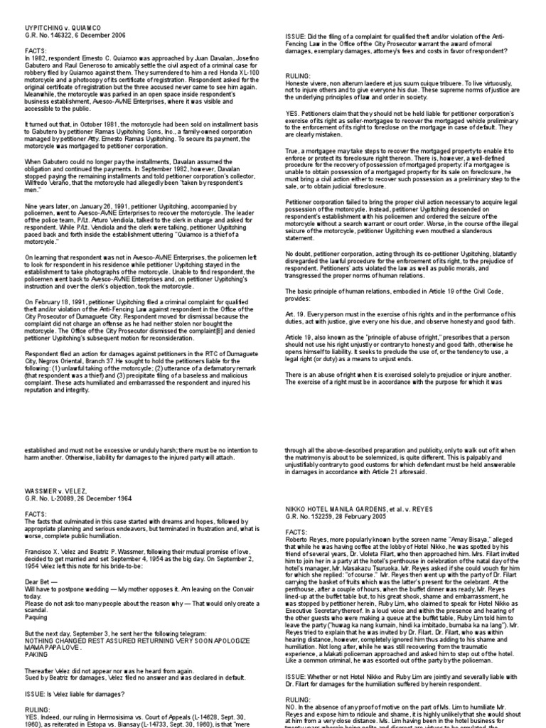 Art 22 To 51 Cases From San Beda Civil Law Case Digest | PDF ...