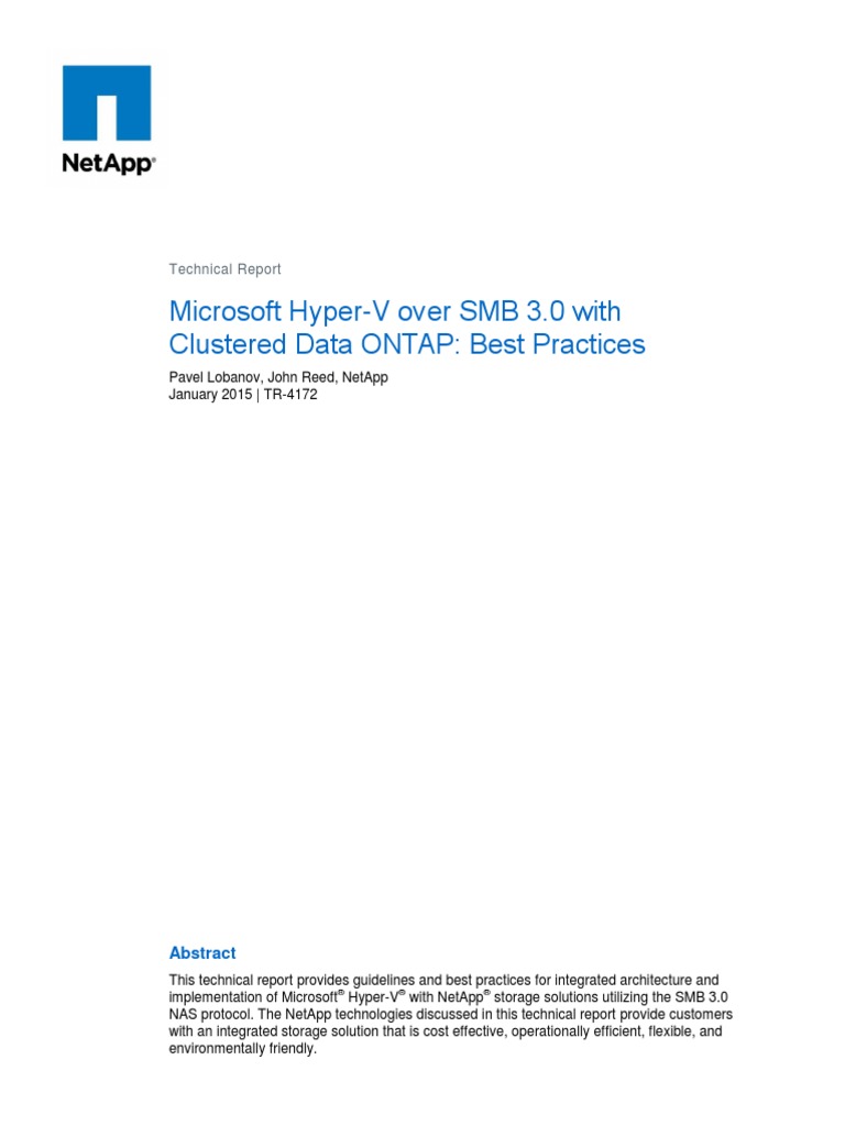 Microsoft Hyper-V Over SMB 3.0 With Clustered Data ONTAP: Best Practices | PDF | Hyper V ...