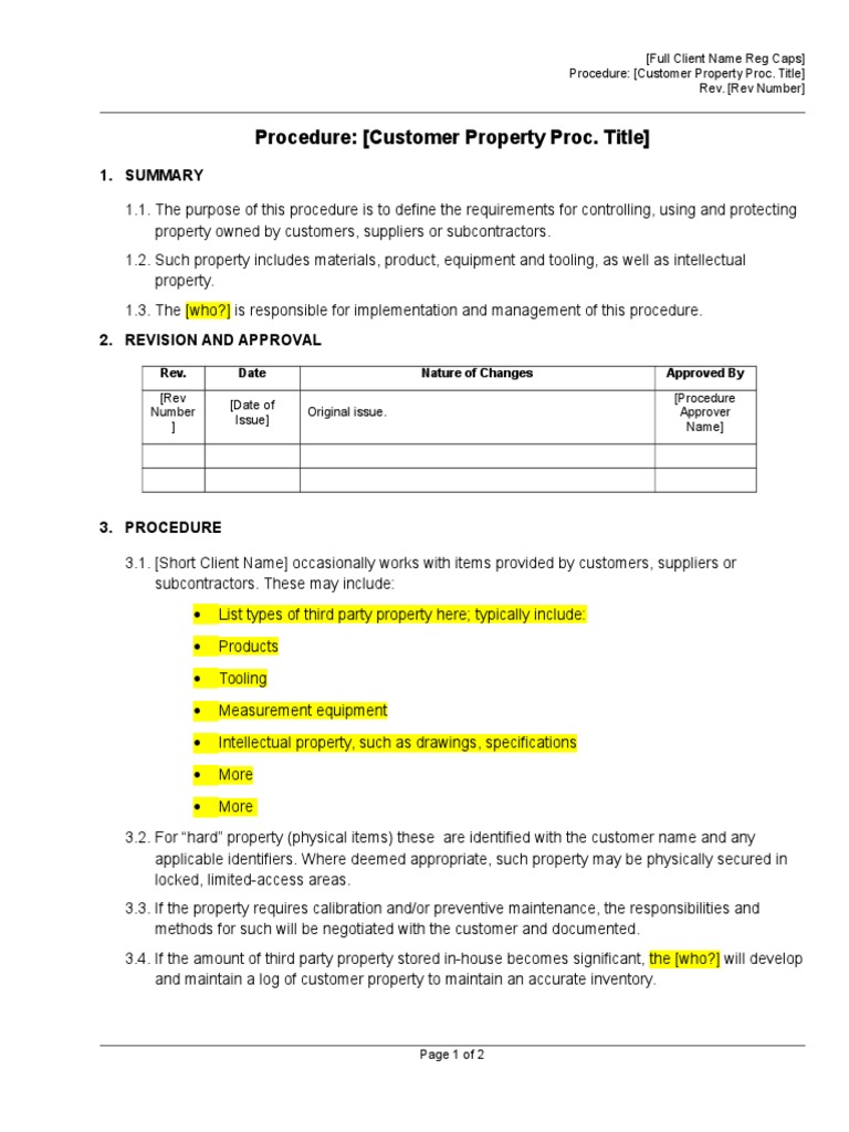 Procedure - Control of Third Party Property | PDF