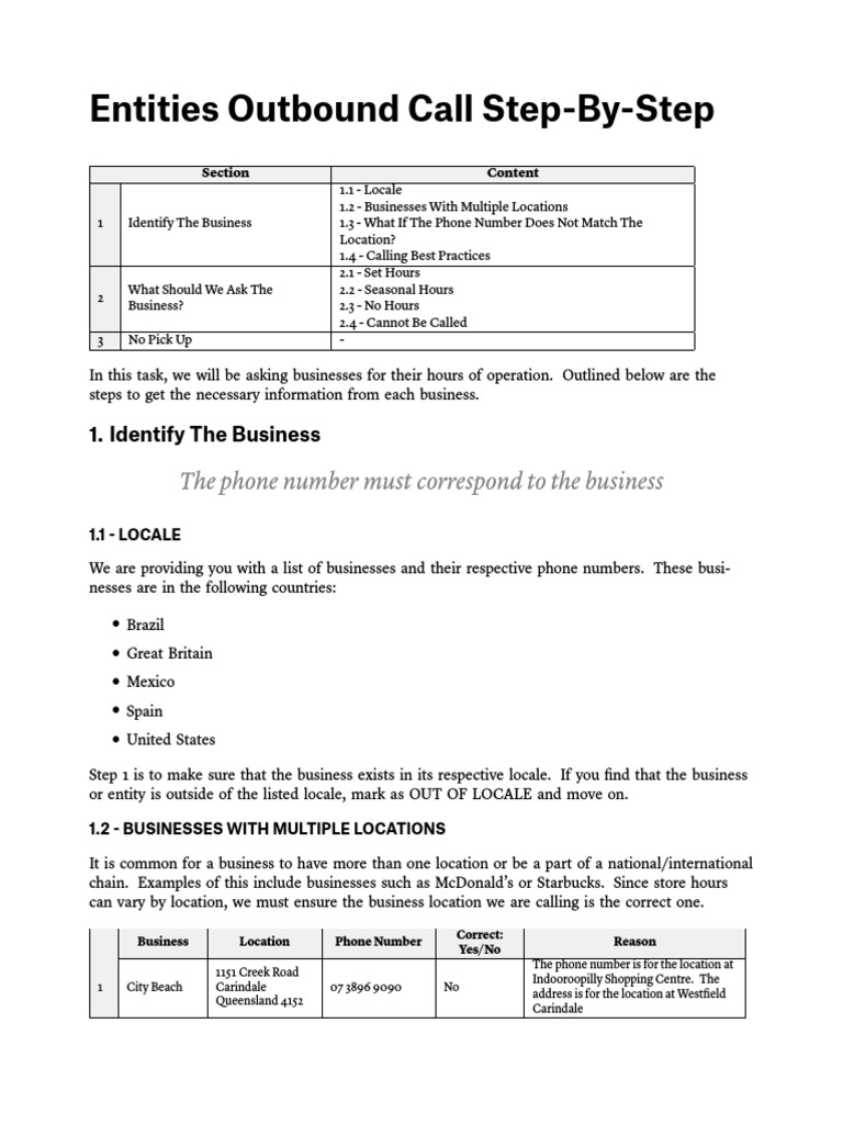 Entities Outbound Call Step-By-Step | PDF | Workweek And Weekend | Business