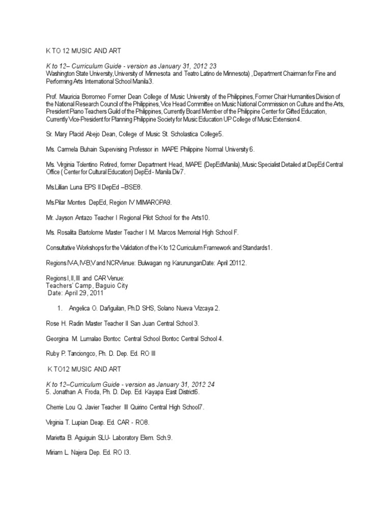 Curriculum Guide in Mapeh | PDF | Academia | Learning