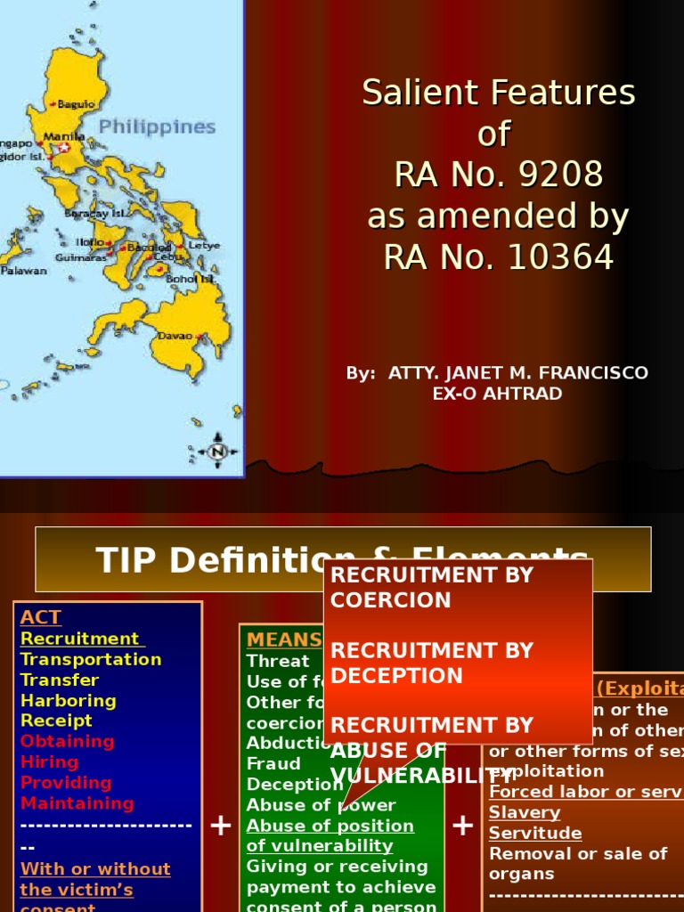 Salient Features of RA No. 9208 As Amended by RA No. 10364 | Download ...