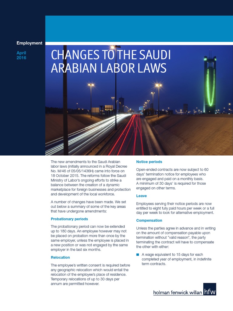 HFW Changes To The Saudi Arabian Labor Laws April 2016 | PDF | Parental ...