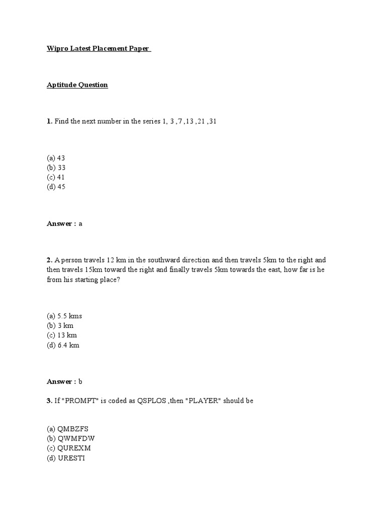 Wipro Previous Year Question Paper | PDF | Scheduling (Computing) | C (Programming Language)