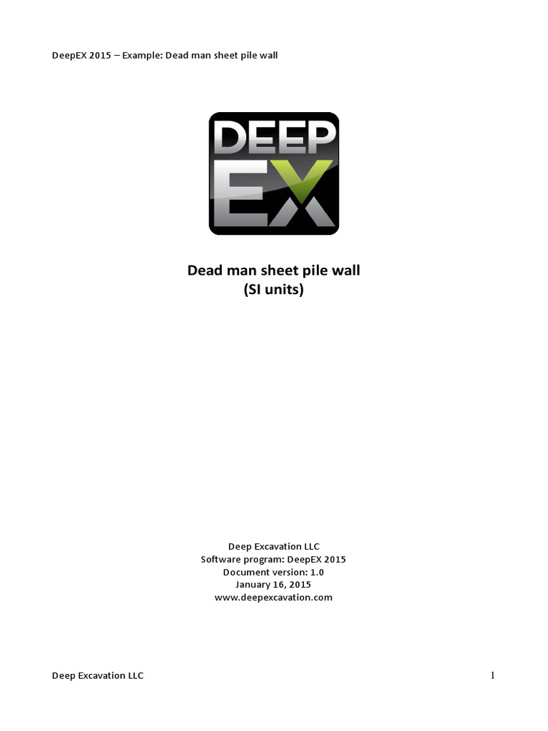 Dead Man Sheet Pile Wall, SI Units (DeepEX 2015) | PDF | Deep ...