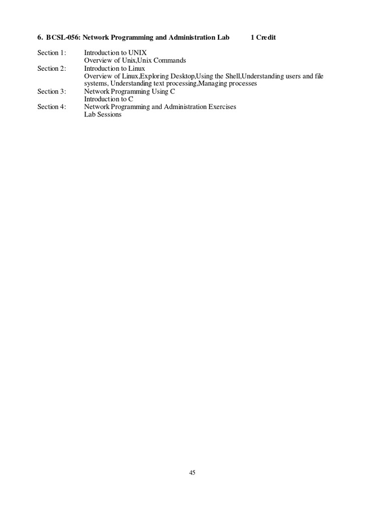 BCSL-056: Network Programming and Administration Lab 1 Credit | PDF