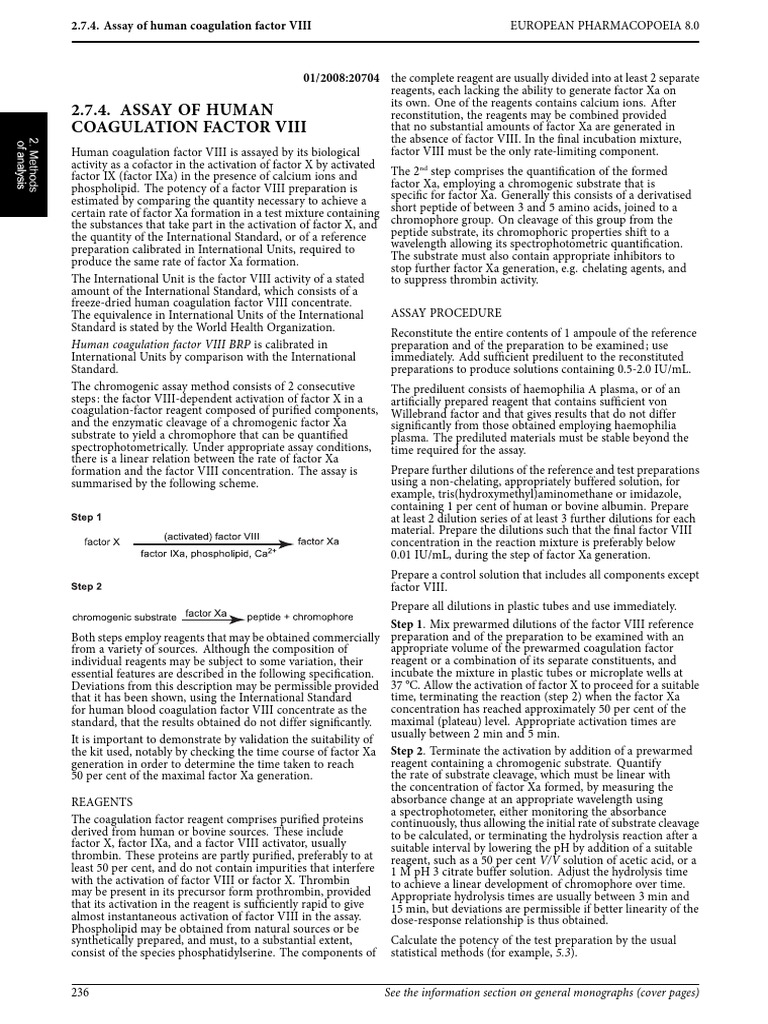 2 7 4 Assay Of Human Coagulation Factor Viii Pdf Coagulation Molecular Biology