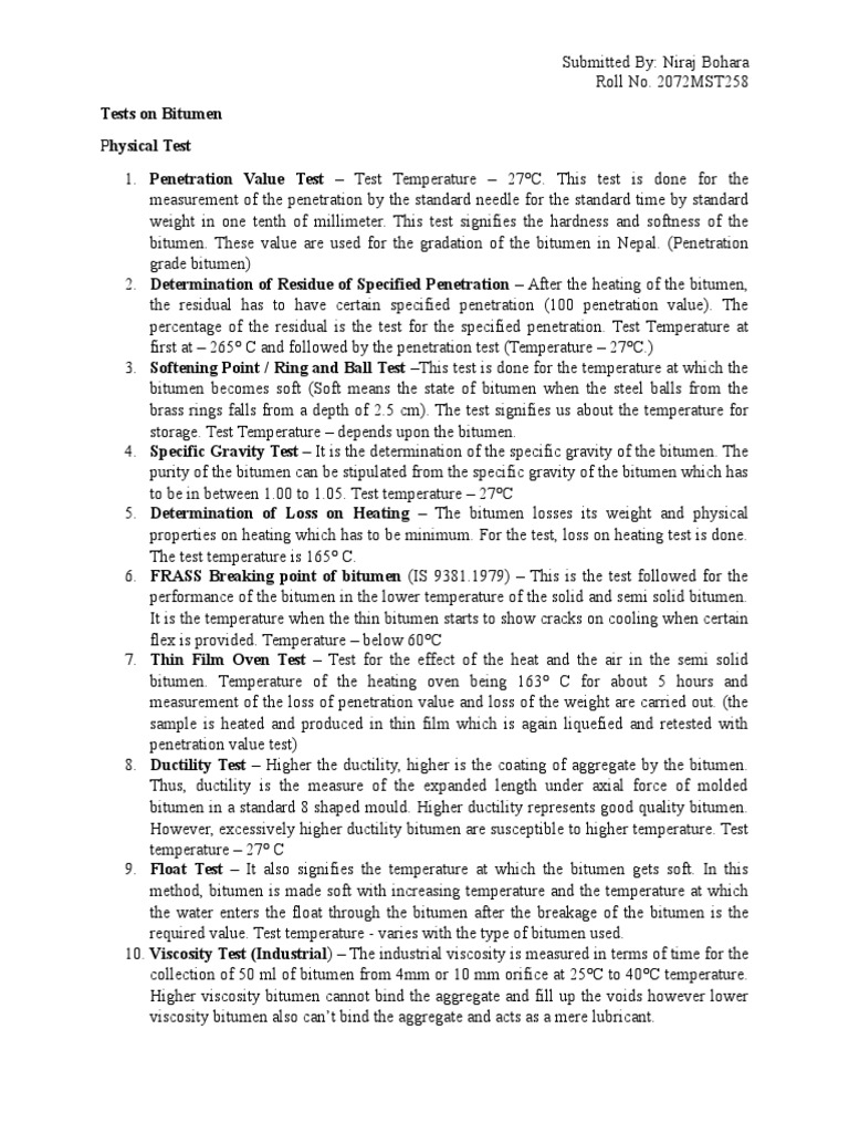 Tests On Bitumen | PDF | Asphalt | Distillation