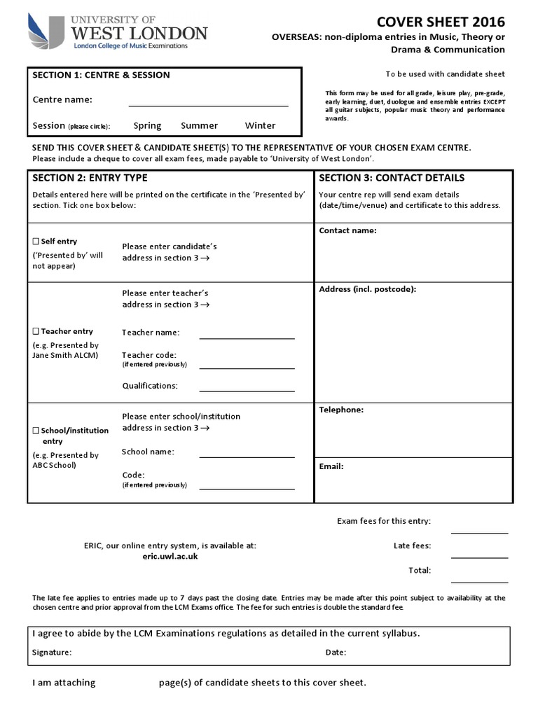 LCM Grades Exam Entry Form | PDF | Race And Ethnicity In The United ...