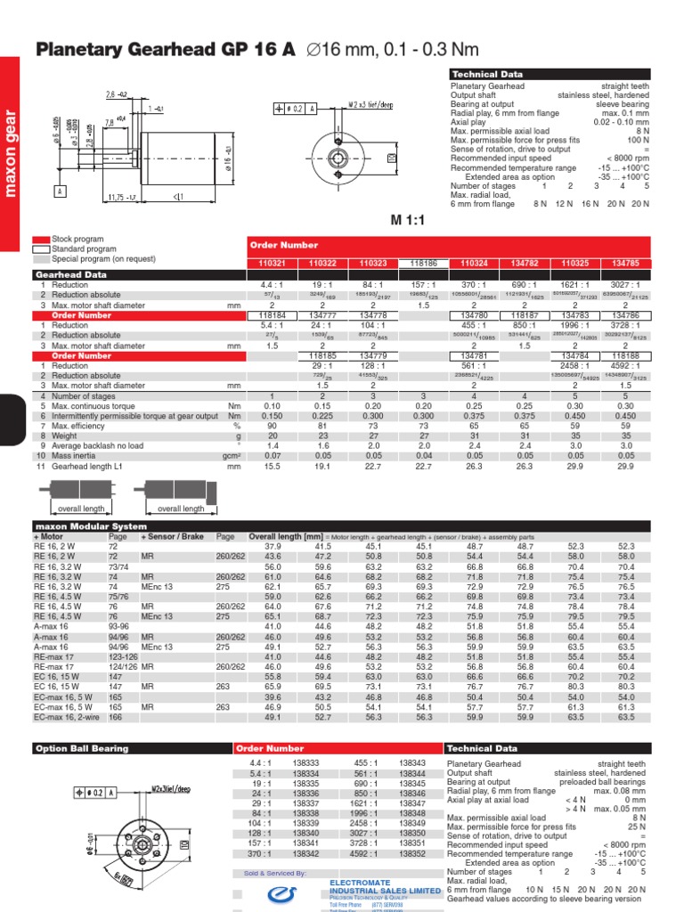 Maxon GP 16 A | PDF | Transmission (Mechanics) | Mechanical Engineering