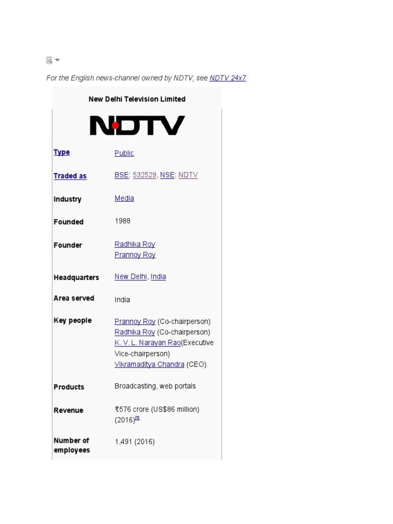 For The English News-Channel Owned by NDTV, See: New Delhi Television ...