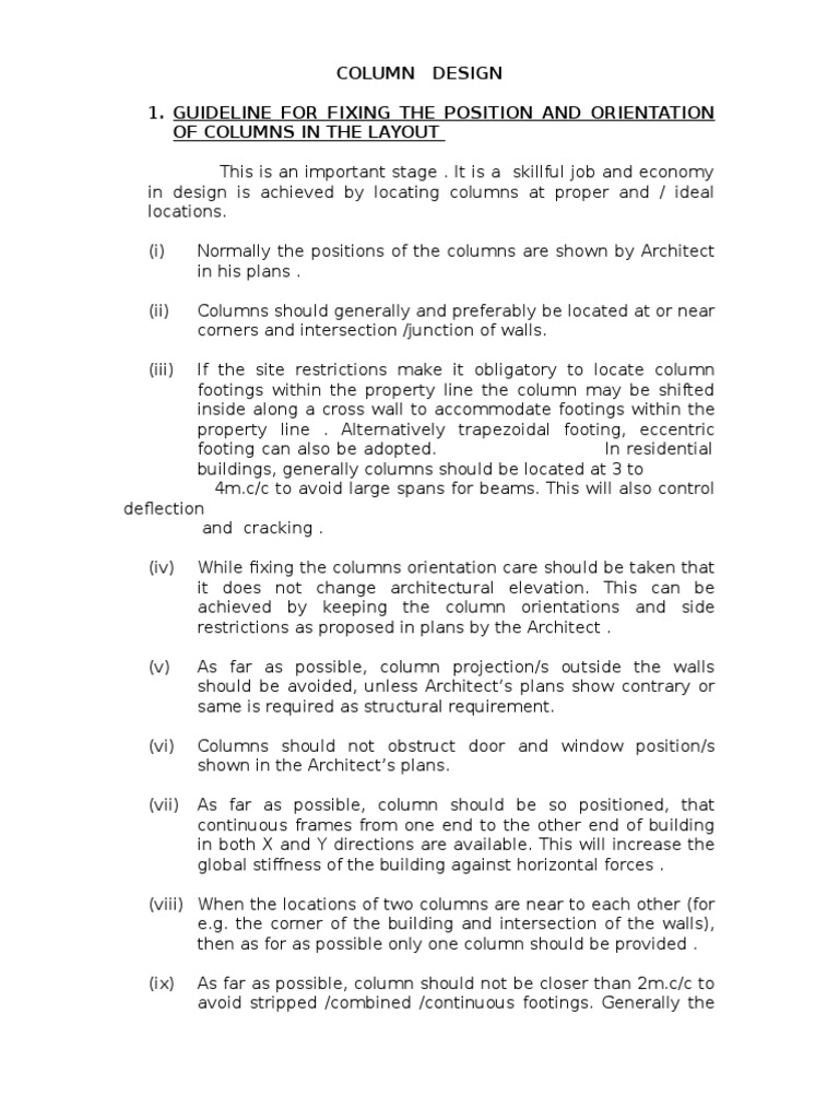 Column Design 1. Guideline For Fixing The Position and Orientation of ...
