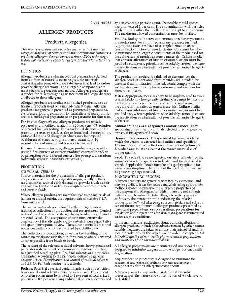 Allergen Products: Producta Allergenica | PDF | Allergen | Gel ...