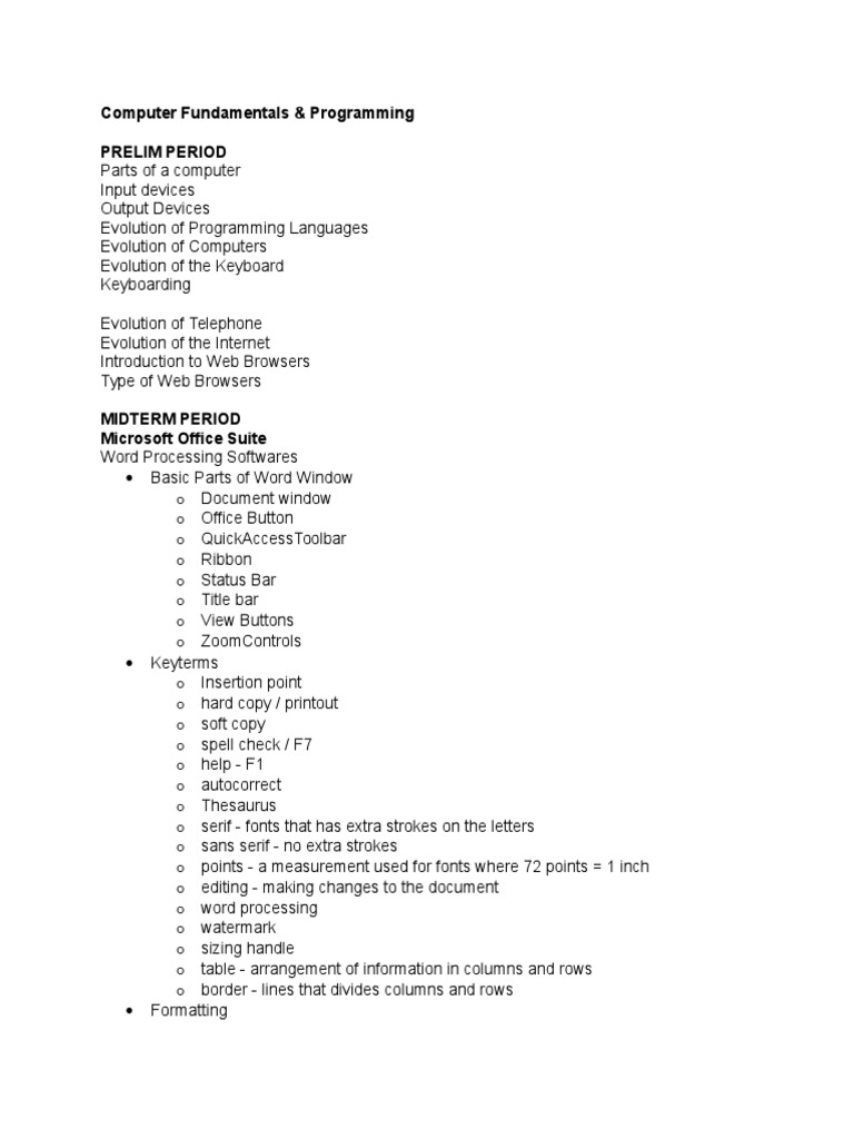 Computer Fundamentals & Programming Prelim Period | PDF | Typefaces | Microsoft Word