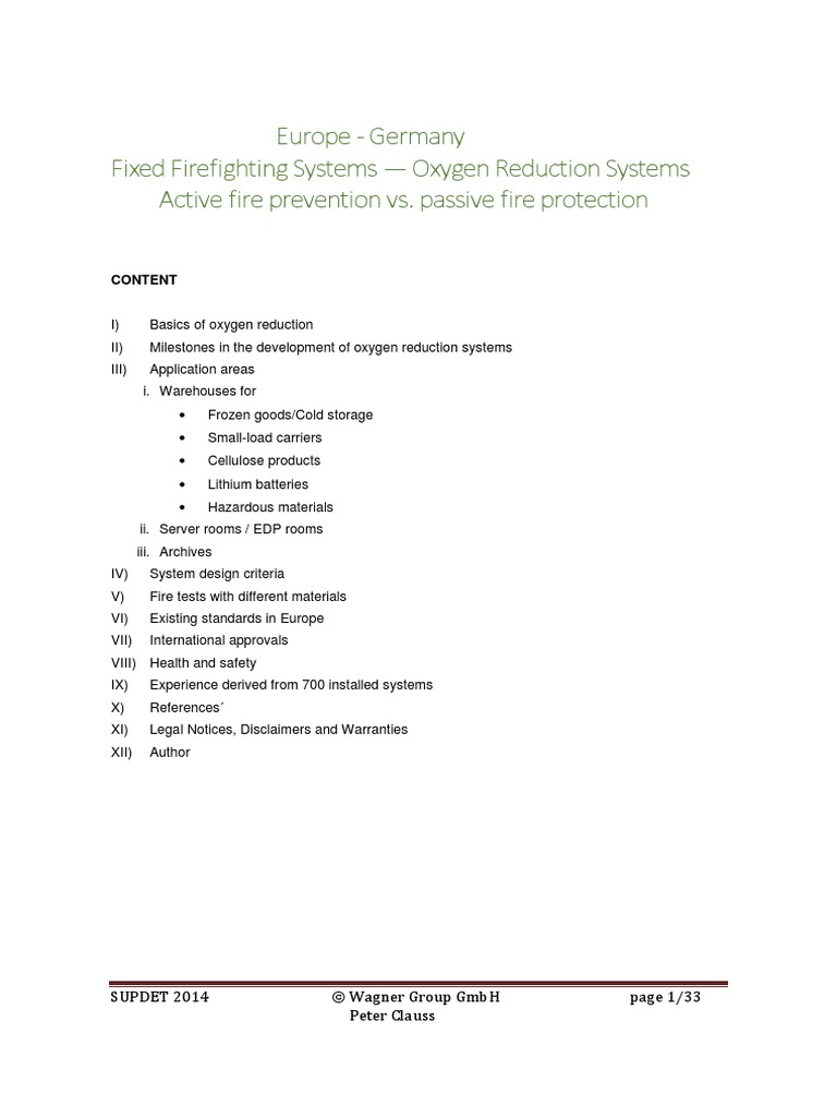 Fixed Firefighting Systems - Oxygen Reduction Systems | PDF | Hypoxia ...