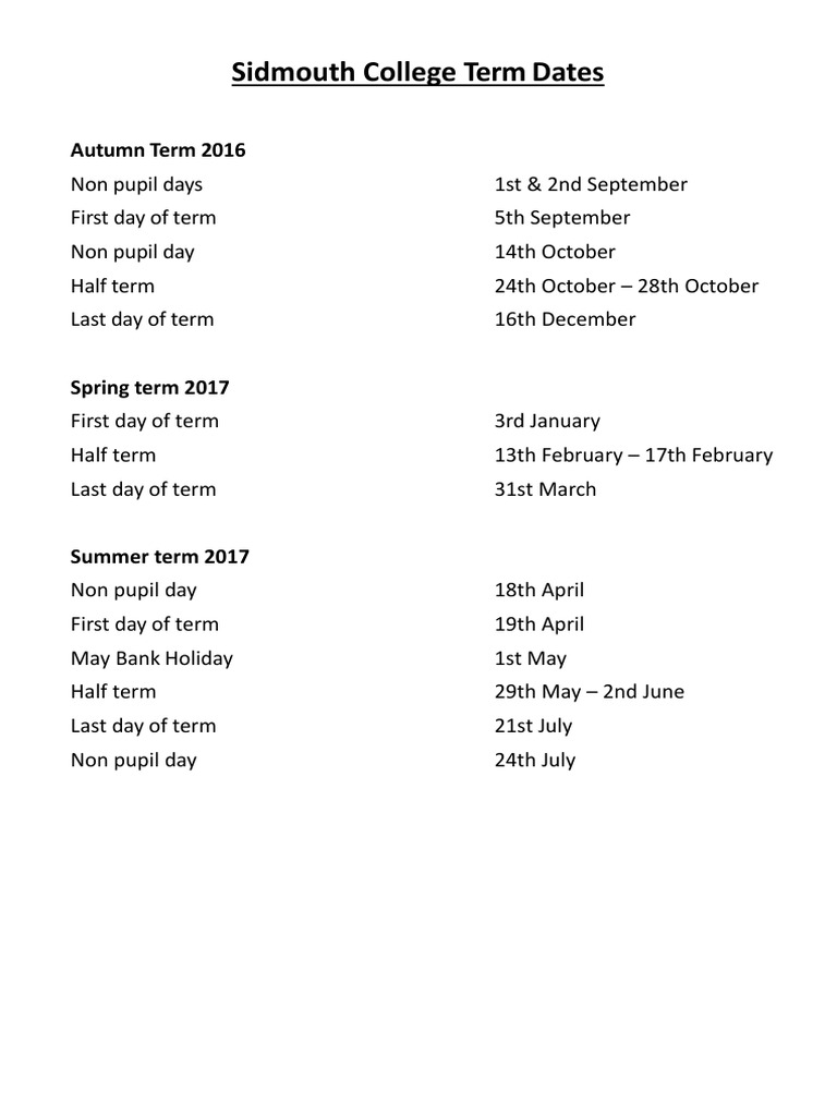 Term Dates 2016 - 2017 | PDF