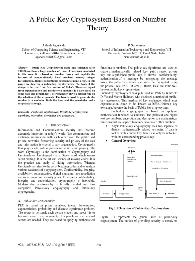 A Public Key Cryptosystem Based On Number Theory: Ashish Agarwala R Saravanan | PDF | Public Key ...