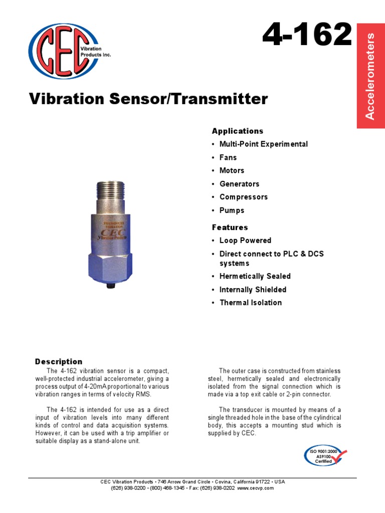 Vibration Sensor/Transmitter: Applications | PDF | Accelerometer | Electrical Connector