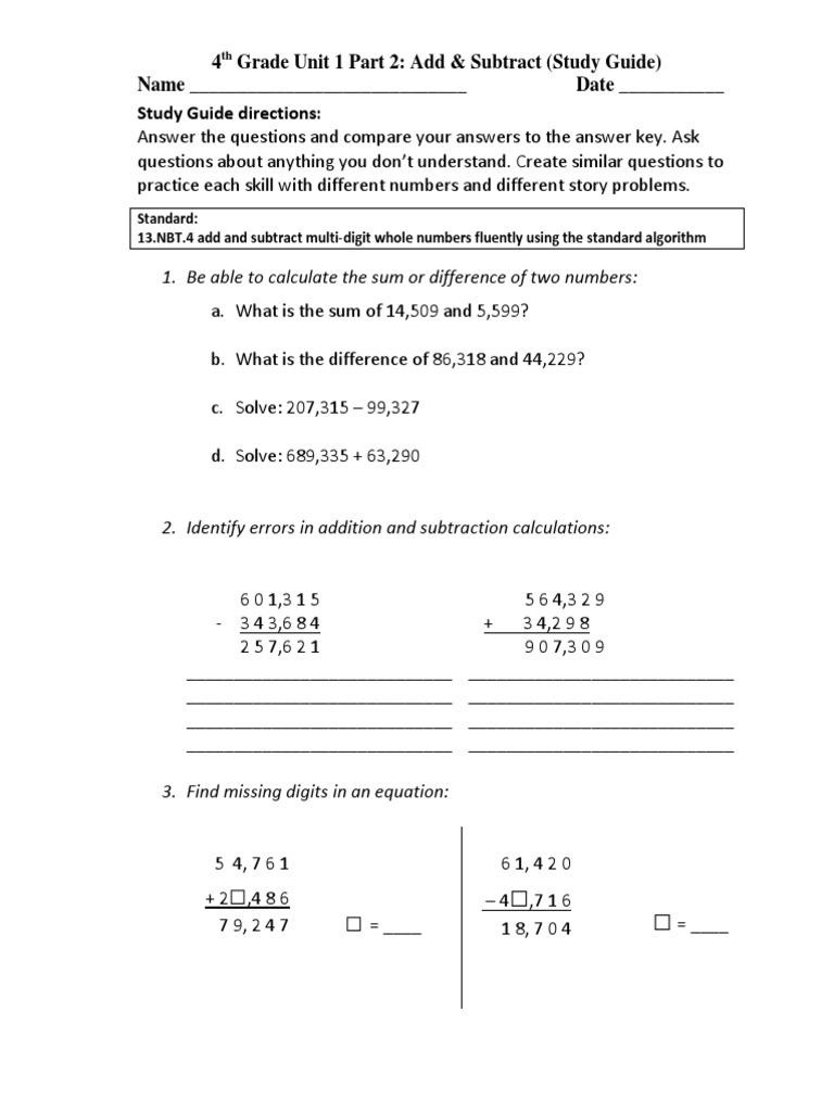 4th Grade Addition & Subtraction Guide | PDF | Subtraction | Arithmetic